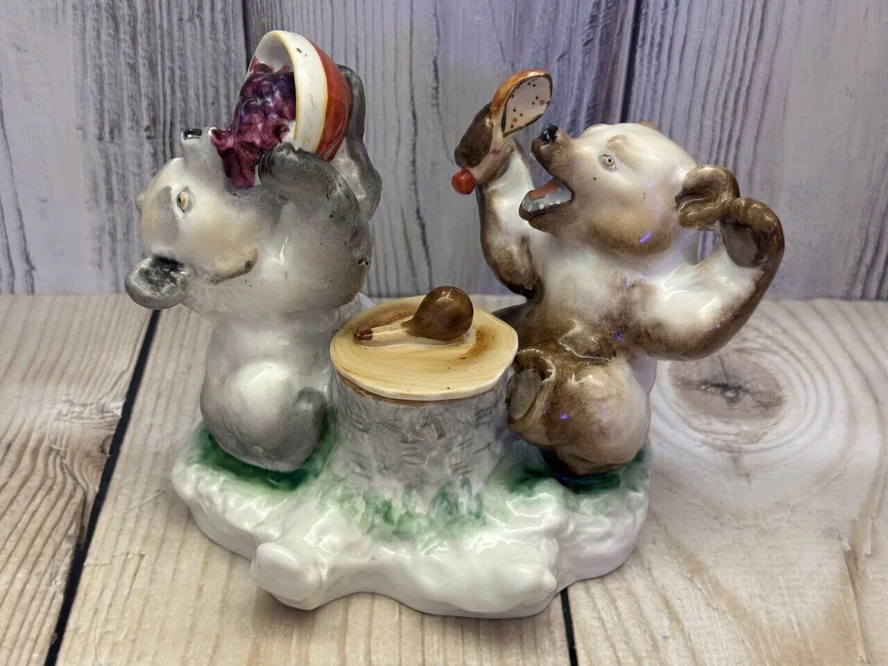 Статуэтка Мишки сладкоешки Лфз фарфор ссср 1960 годы винтаж редкая