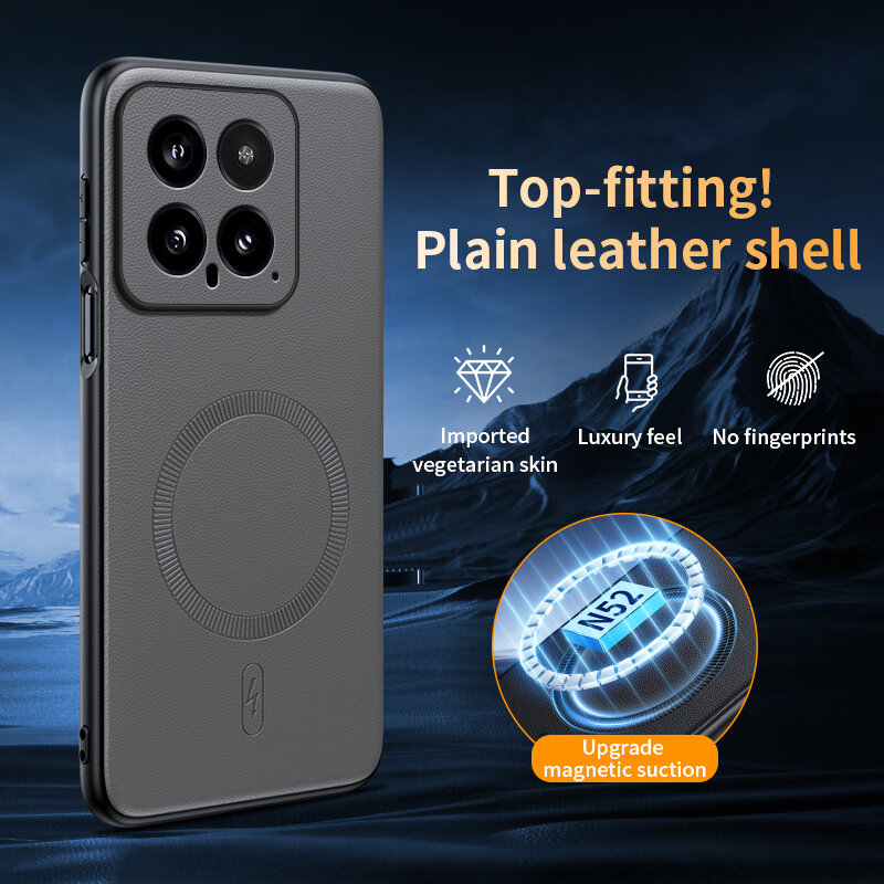 Чехол для Xiaomi 14 / Сяоми 14 / Ксиаоми 14 Роскошная кожа, MagSafe, антиударный