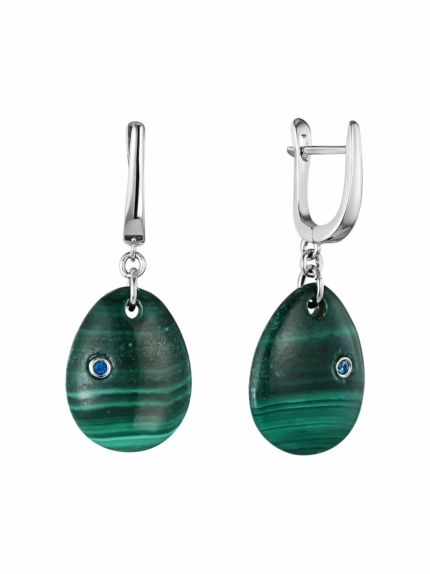 Серьги, серебро, 925 проба, родирование, фианит, малахит