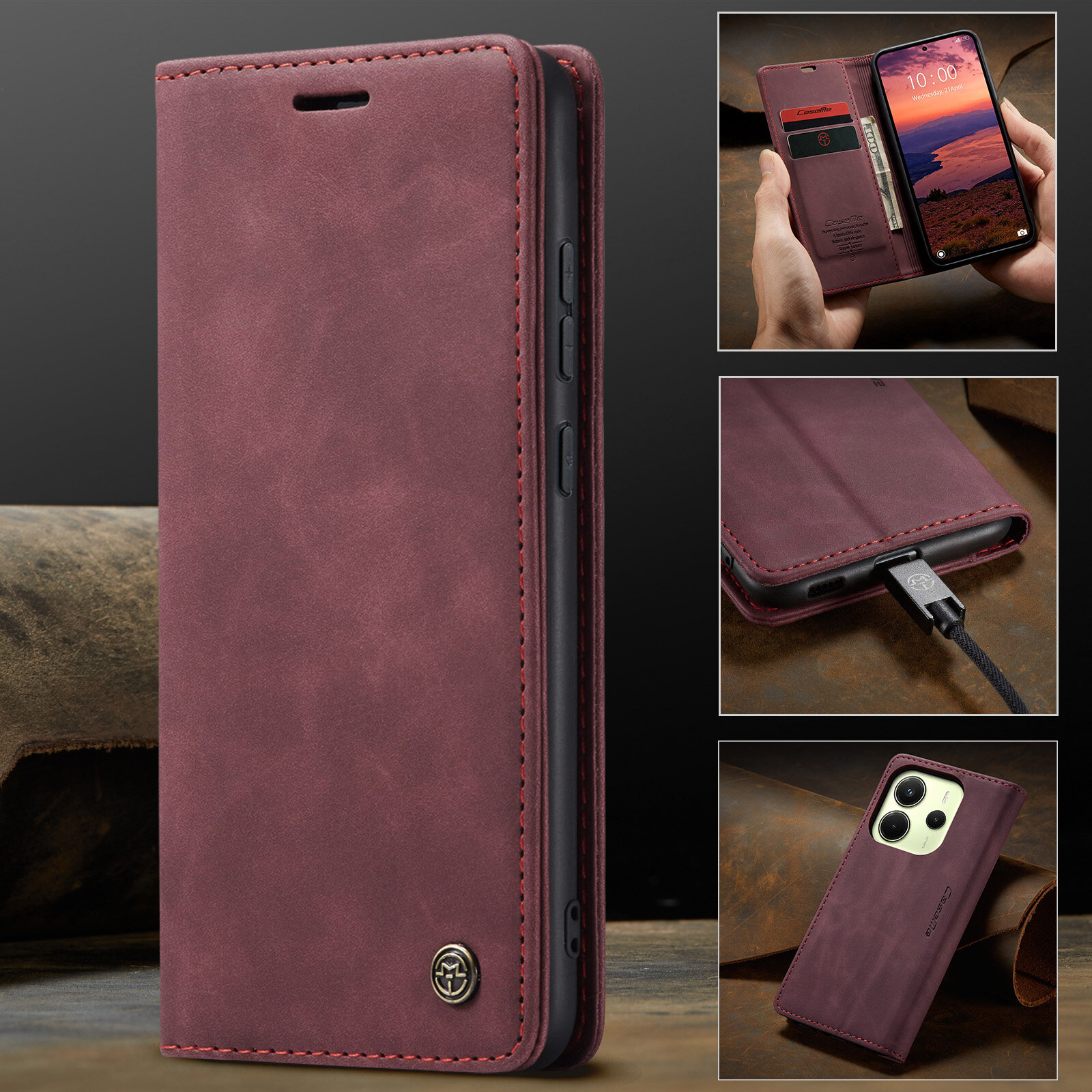 Чехол Для Redmi Note 14 4G/Редми Ноте 14 4G, soft touch, кобура, искусственная кожа, защита камеры, ударопрочный, усиленные углы, Xiaomi, Redmi Note 14 4G, red