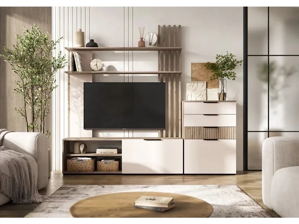 Модульная гостиная, в современном стиле, Дуб крафт серый/Кашемир