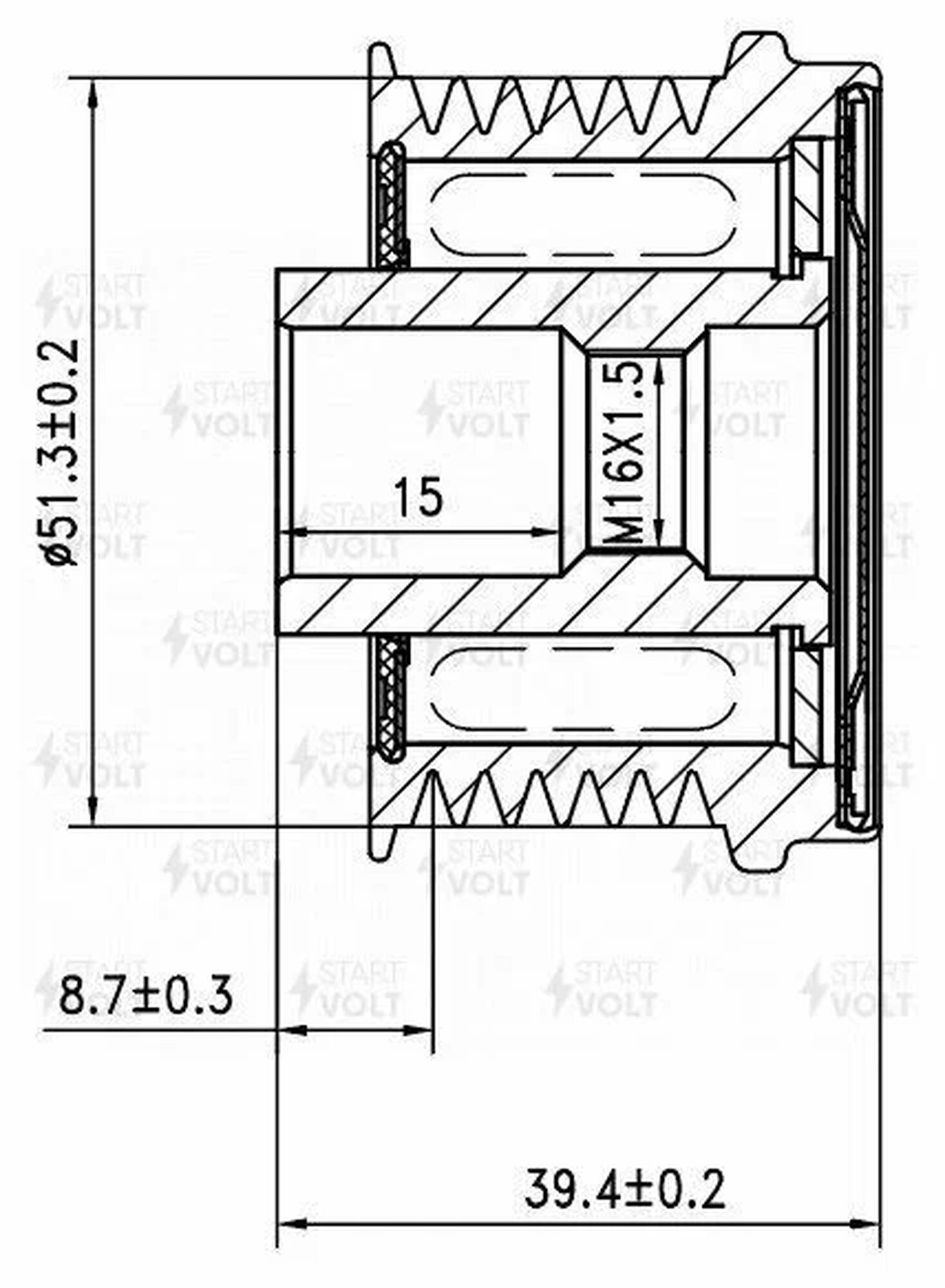 Шкив с обгонной муфтой генератора для а/м Ford Kuga (11-) 1.6T/Fiesta (08-) 1.6i (SGP 1007), STARTVOLT SGP1007