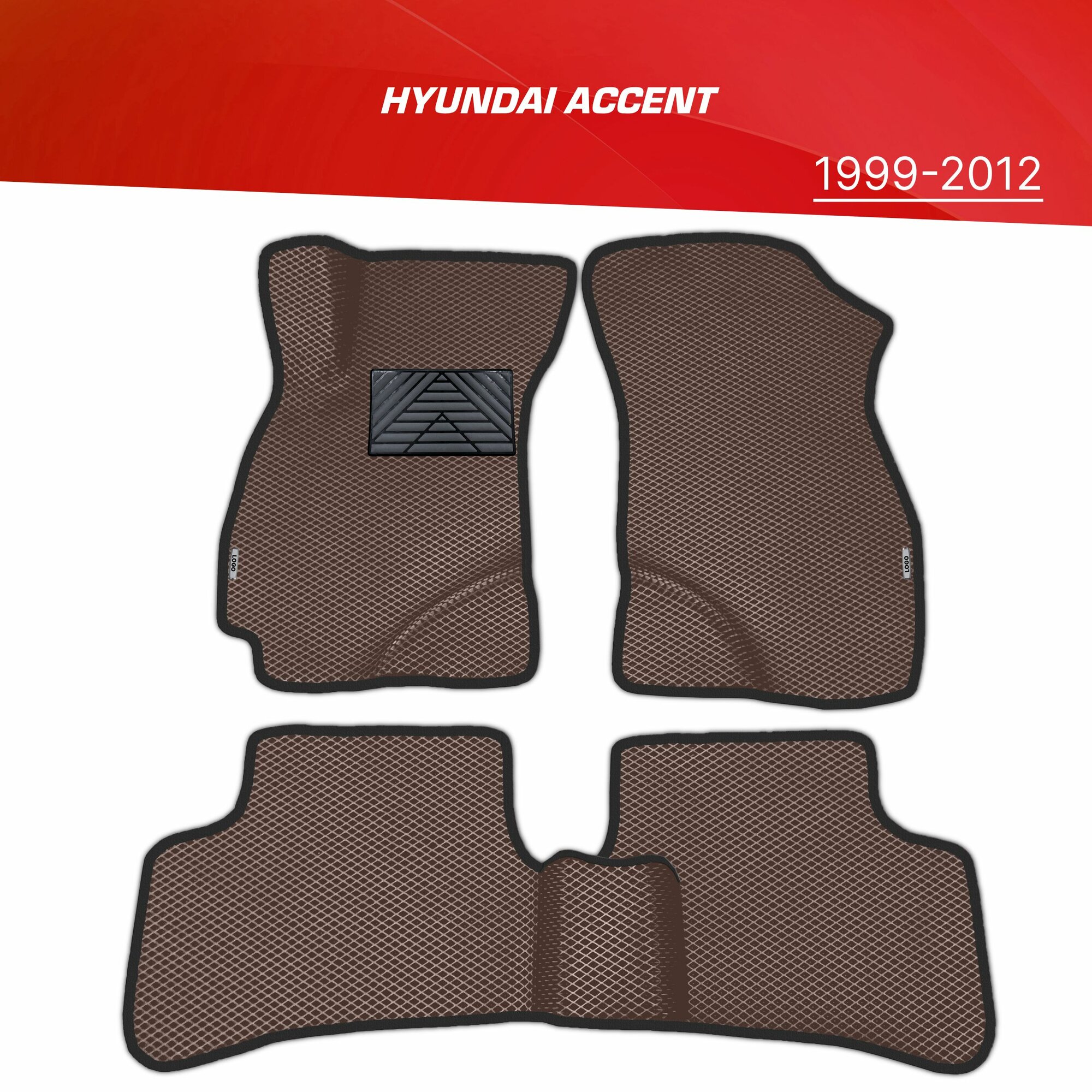 Коврики EVA (ЕВА) 3D Hyundai Accent с подпятником + 2 логотипа (шильдика) Hyundai / Хендай Акцент