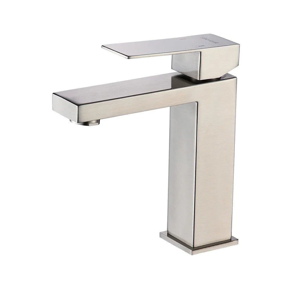 Смеситель для раковины Shevanik S7001L матовый, кран для ванной в раковину, из нержавеющей стали, рычажный, с керамическим картриджем, с функцией экономии расхода