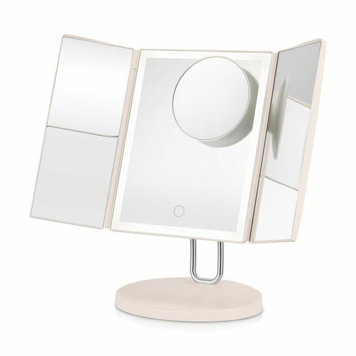 Зеркало косметическое Kitfort КТ-4120, складное, с подсветкой, бежевое