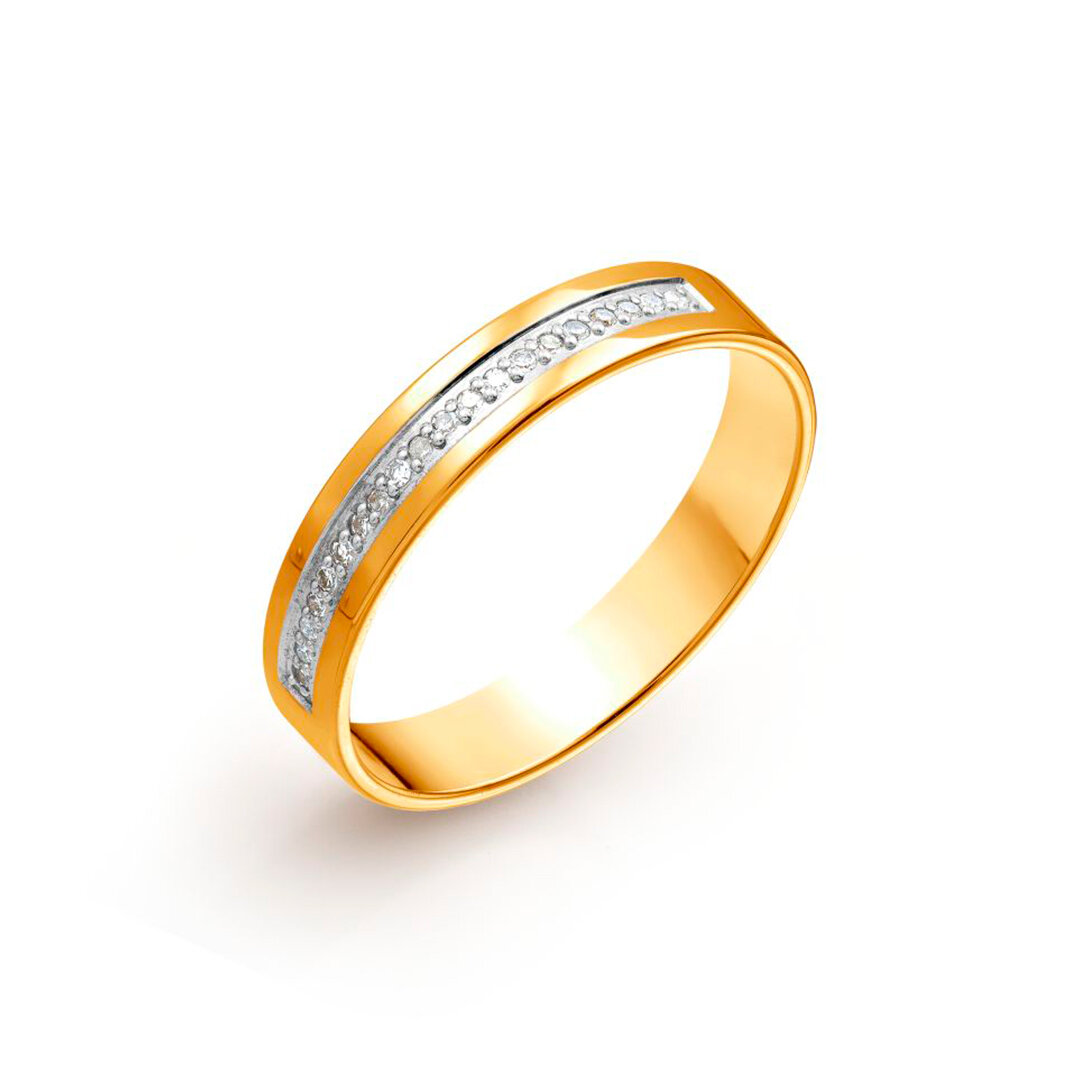 Кольцо обручальное, красное золото, 585 проба, бриллиант