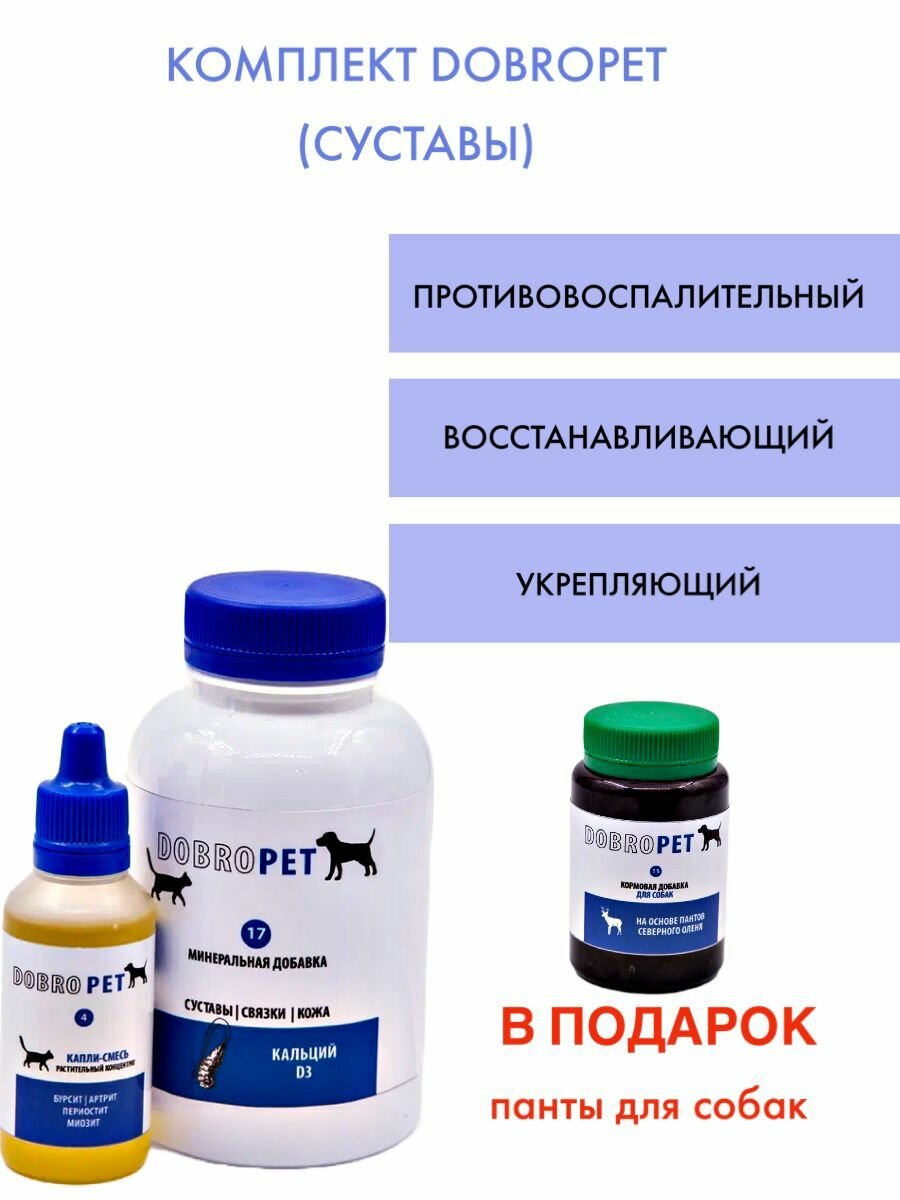Комплект DOBROPET: лечение суставов и Кормовая добавка для собак, 3 шт.