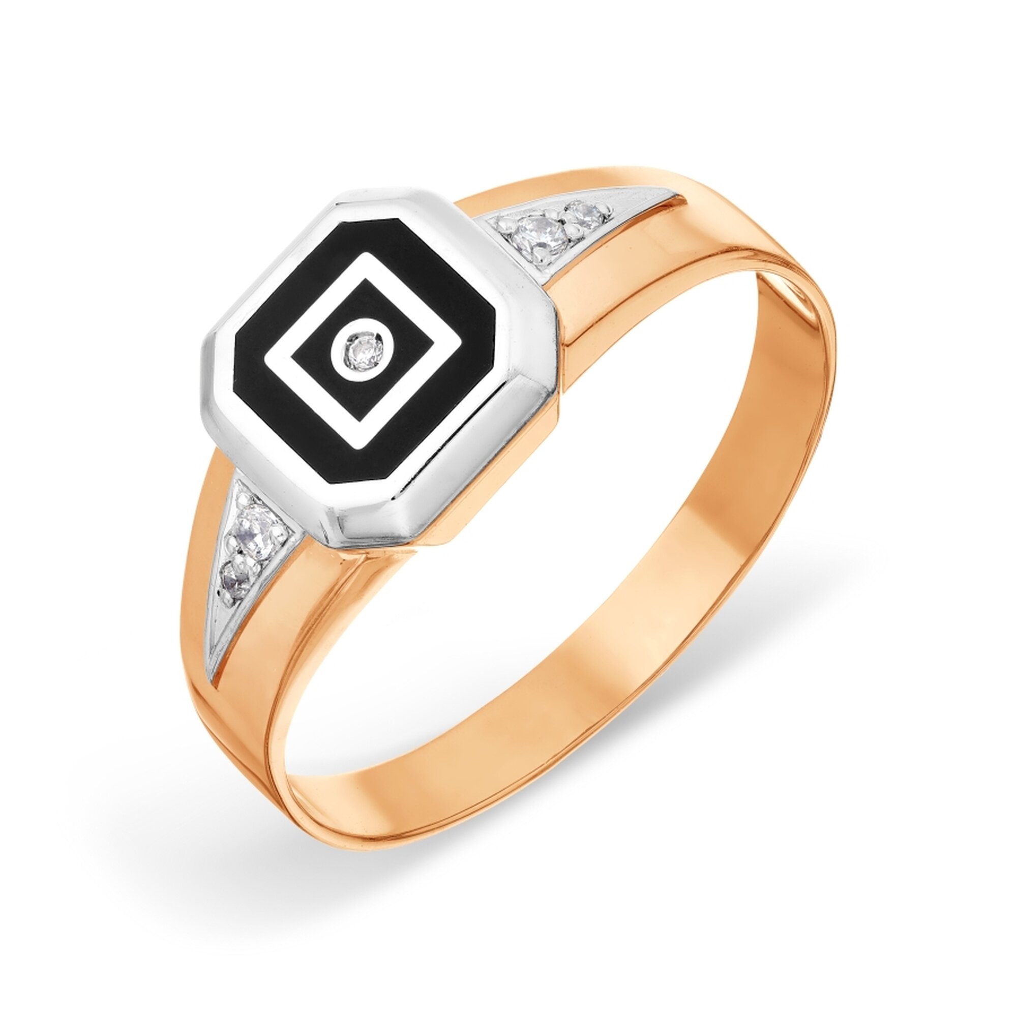 Кольцо, красное золото, 585 проба, фианит, эмаль