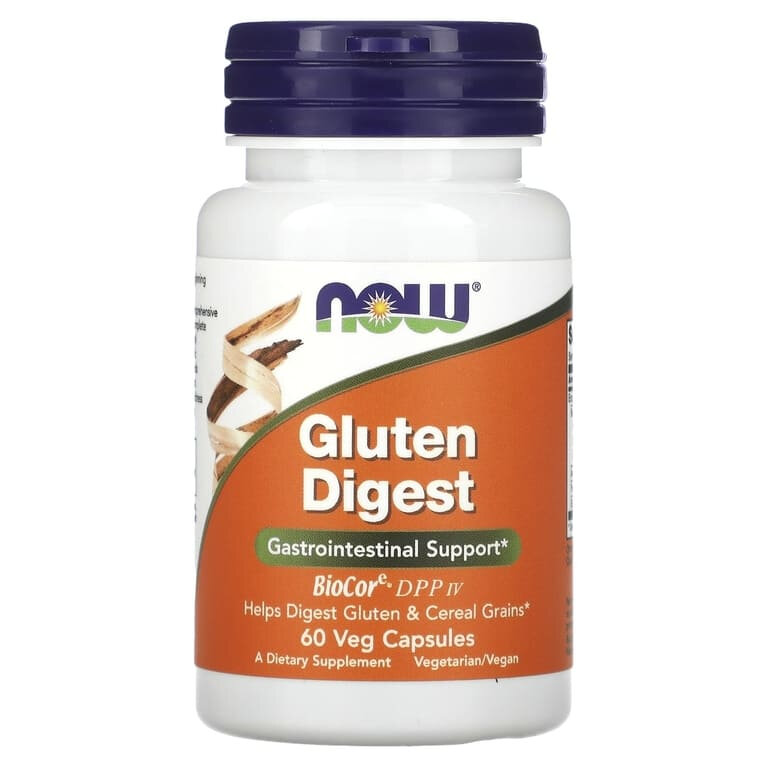 NOW Foods Gluten Digest, Энзимы для переваривания глютена 60 вегетарианских капсул