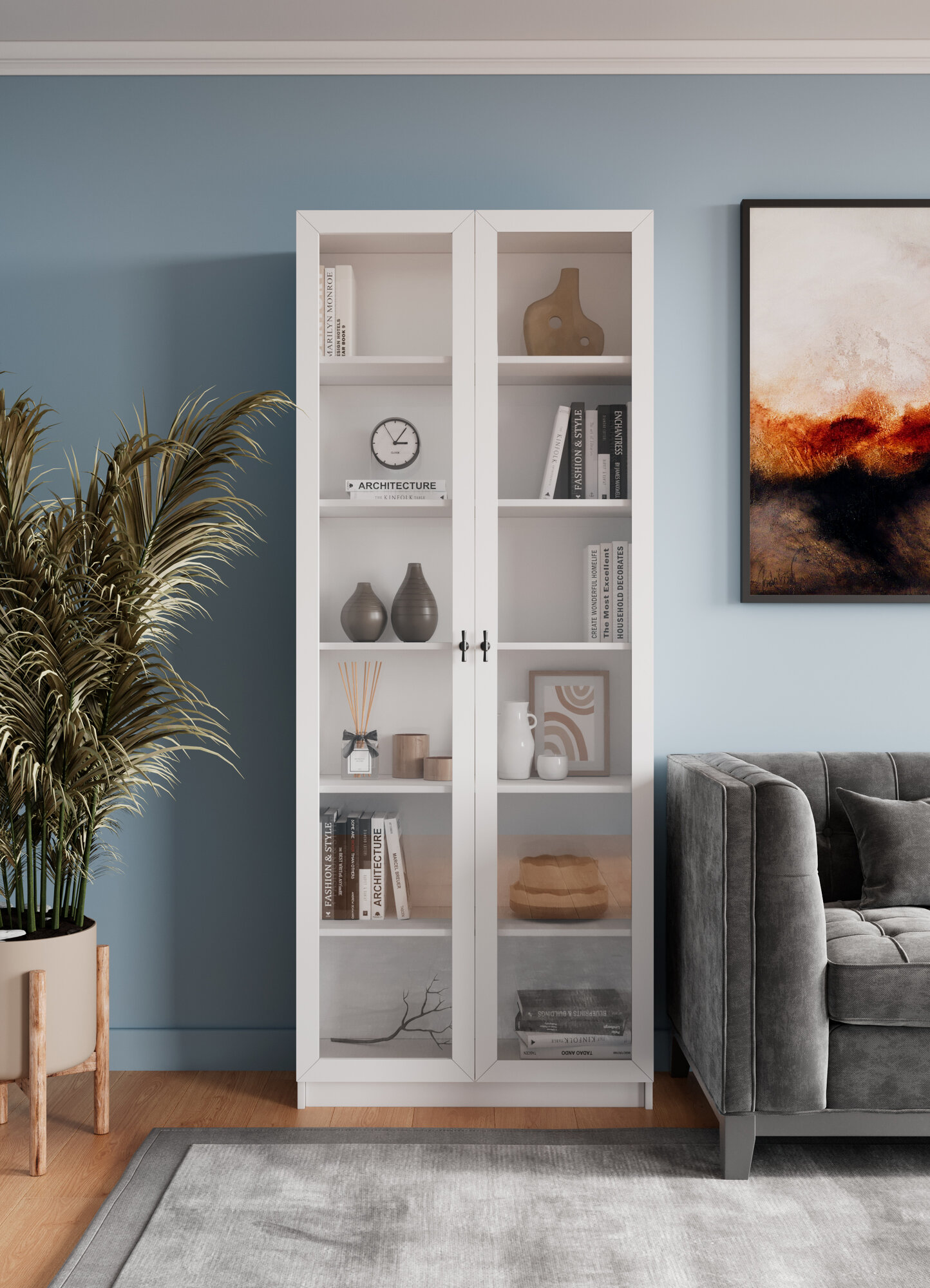 Библиотека Билли Хелена-20 Белый/Черный для документов для книг для обуви для одежды для посуды двухдверный 60*220*30