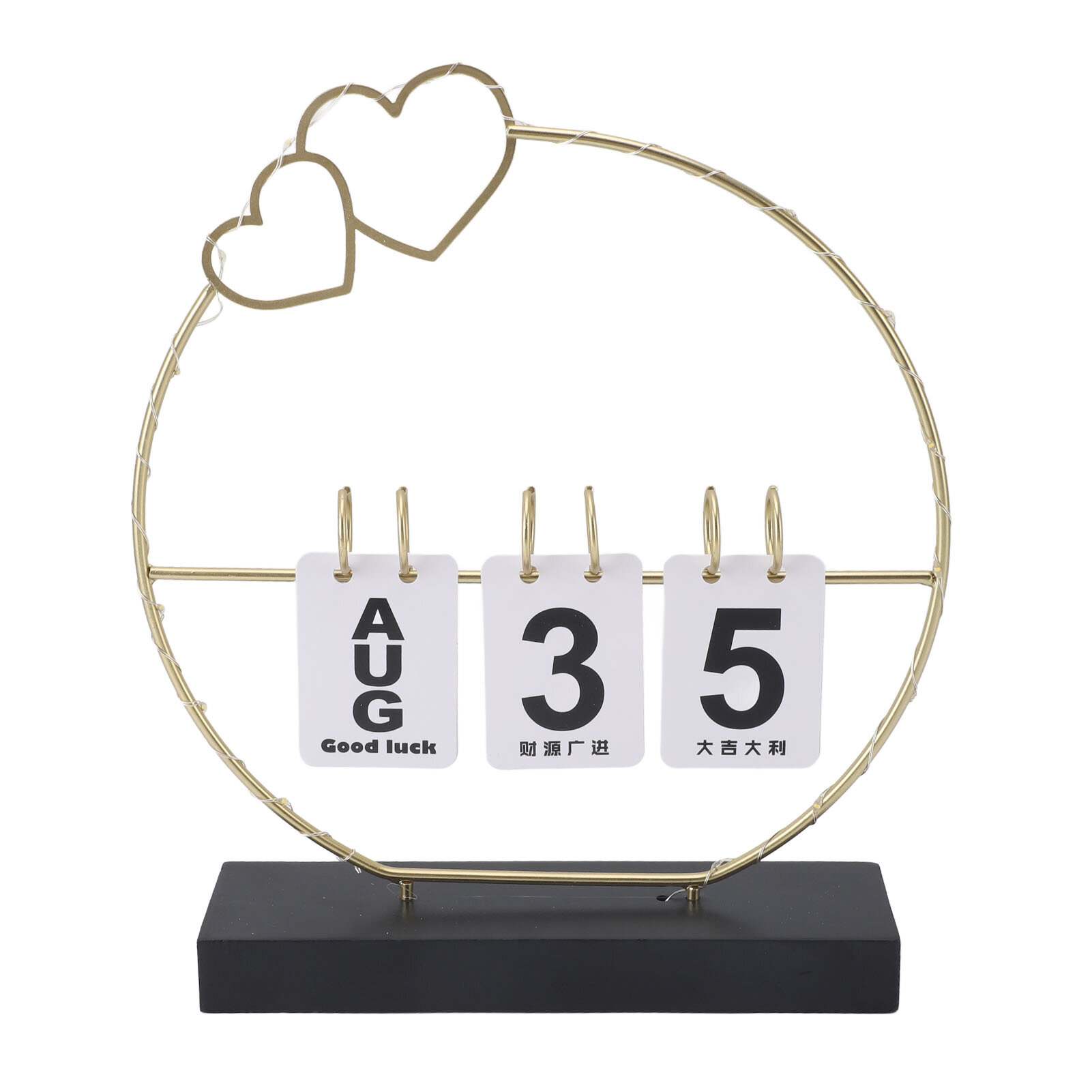 Вечный календарь флип -календарь со светодиодным световым прочным строительным металлическим декором декора для домашнего стола в общежитии. Календарь черного сердца календарь