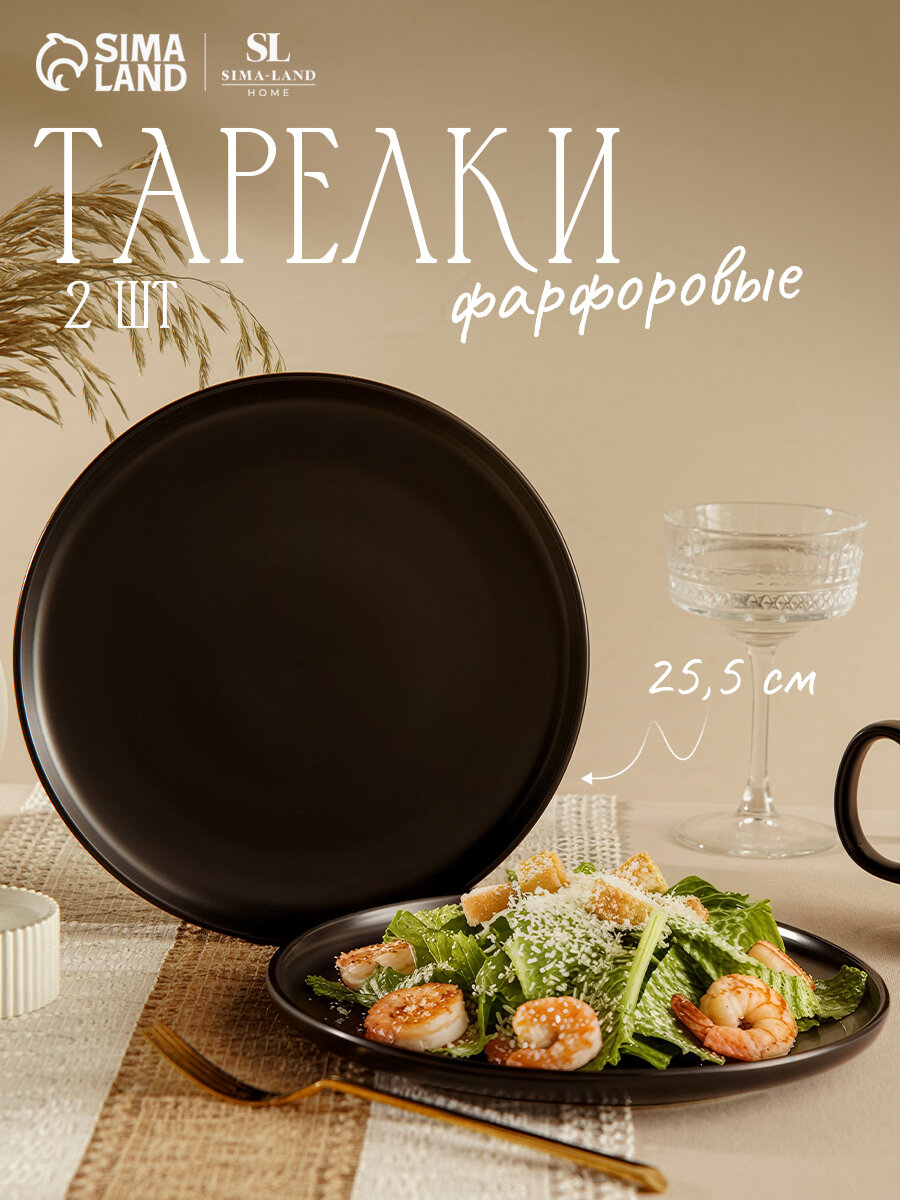 Набор фарфоровых тарелок SL Home «Дарк», d=25,5 см, цвет чёрный