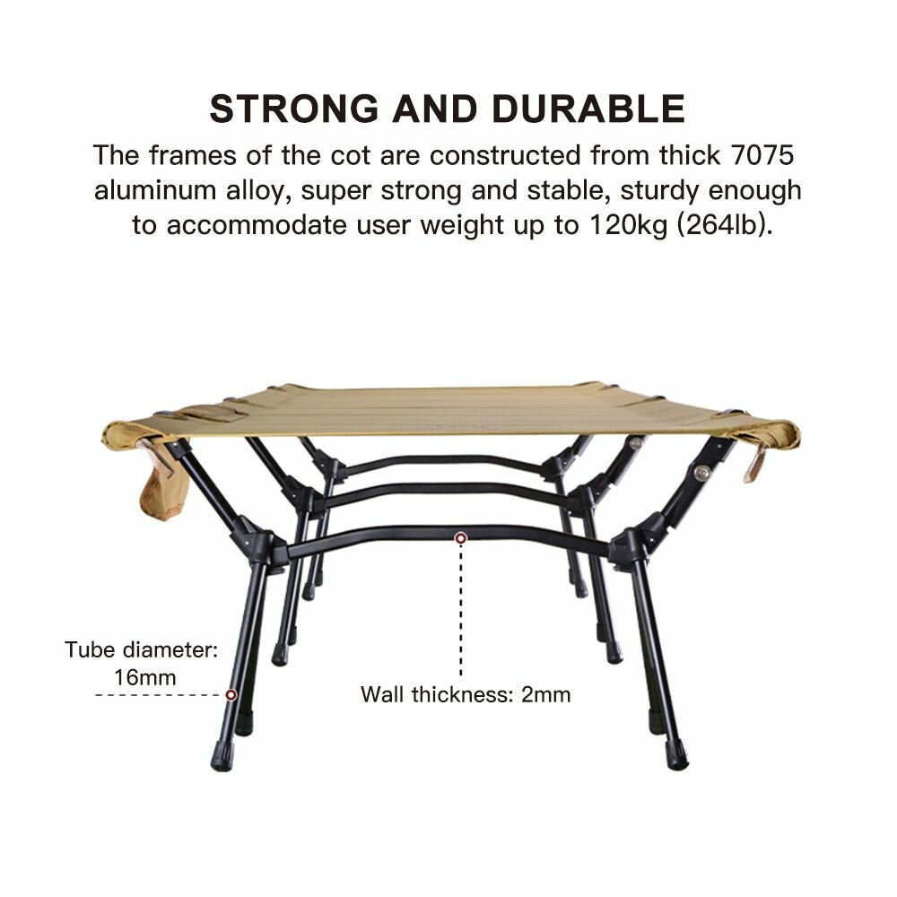 Складной Camping Cot с удлинителями для ног, легкий и прочный для кемпинга, хайкинга и путешествий, максимальная нагрузка 120кг