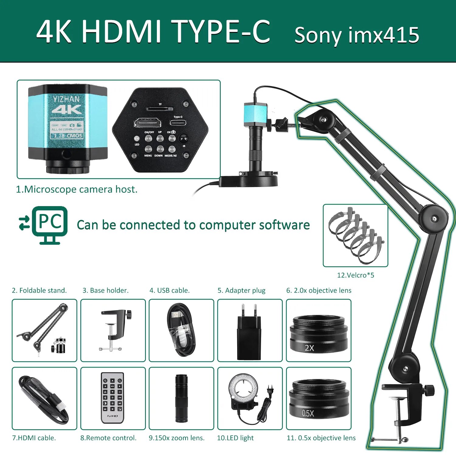 YIZHAN 4K Цифровой микроскоп IMX415-B PLUS 300X
