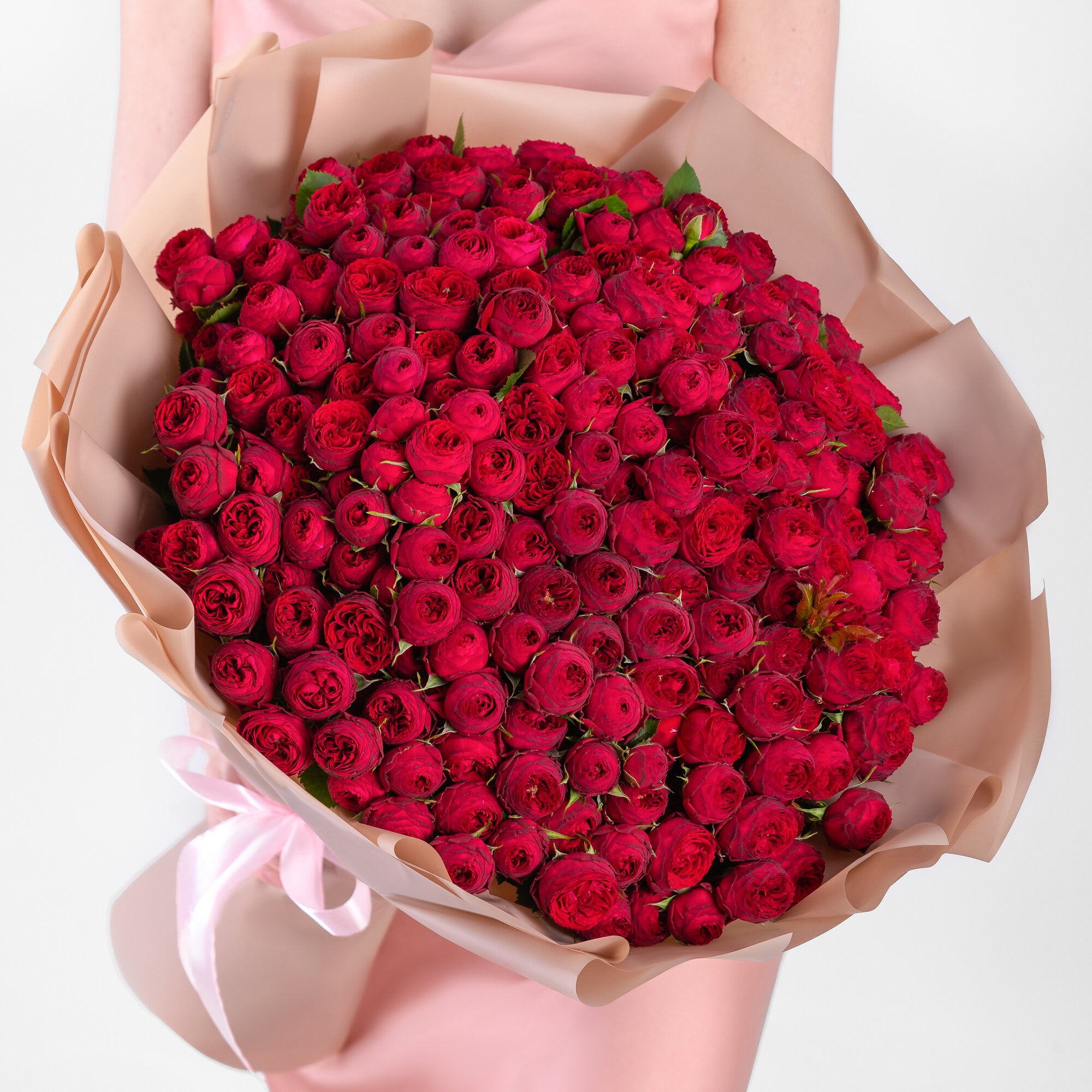 Букет Мегацвет24 "Марун", 101 красная пионовидная роза, сборка в дизайнерскую упаковку
