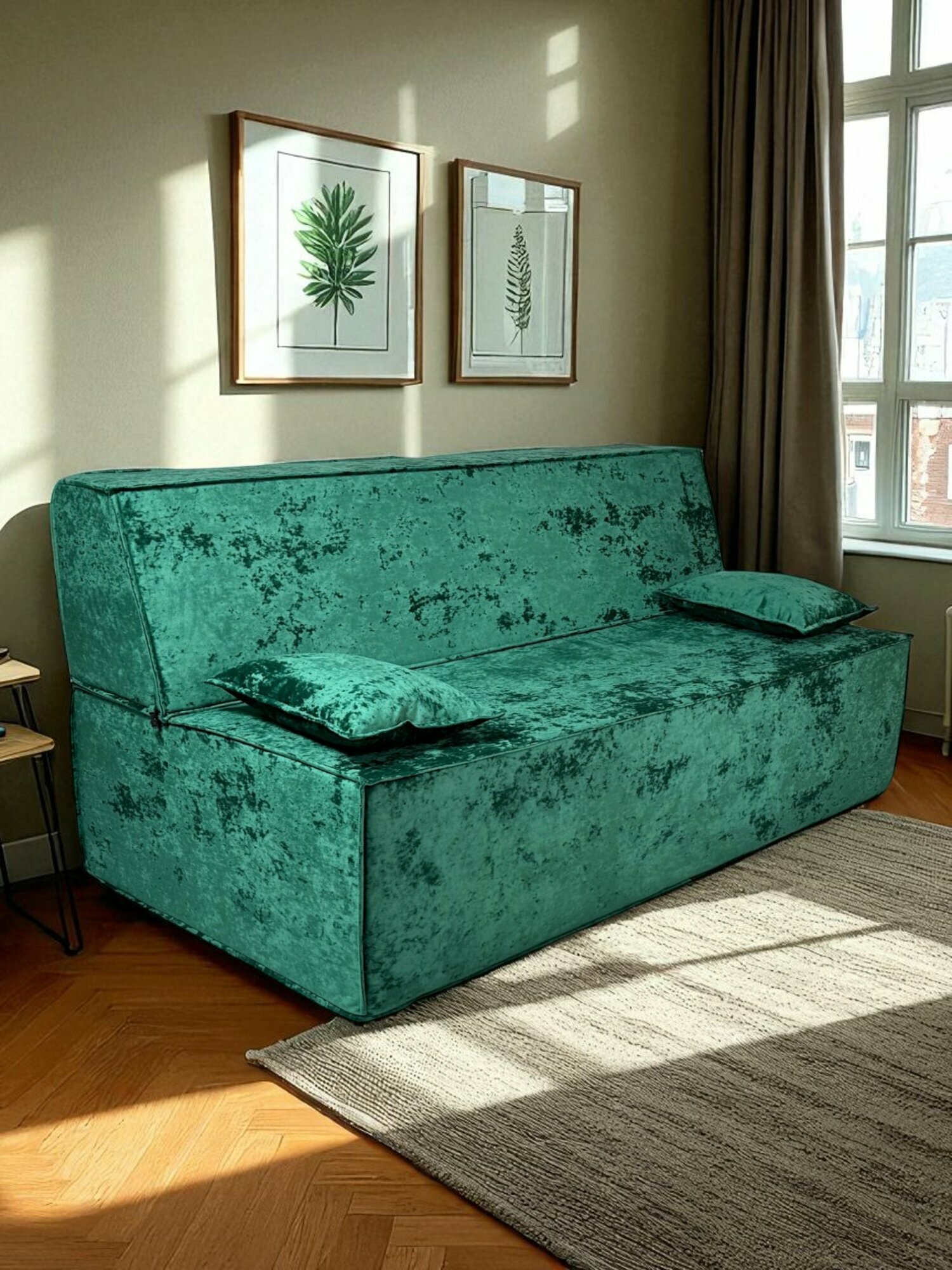 Бескаркасный диван кровать Клайд в вакуумной упаковке (диван раскладной 140*190), велюр Crush 18