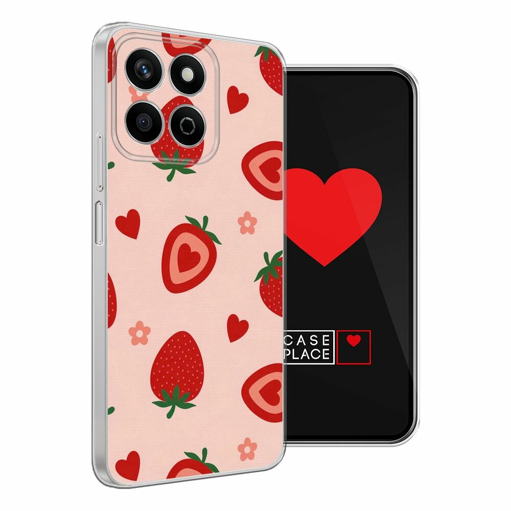 Чехол на Honor X7c / Хонор X7c с принтом "Heart strawberries 1 - 14 февраля" — фото 1