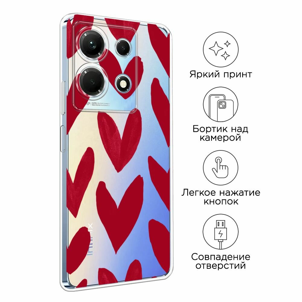 Чехол на Infinix Note 30 4G / Инфиникс Нот 30 4G с принтом "Красные сердечки рисунок - 14 февраля", прозрачный — фото 1