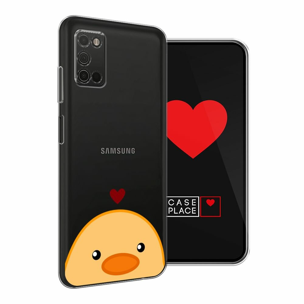 Чехол на Samsung Galaxy A03S / Самсунг Галакси A03S с принтом "Влюблённая уточка - 14 февраля", прозрачный — фото 1