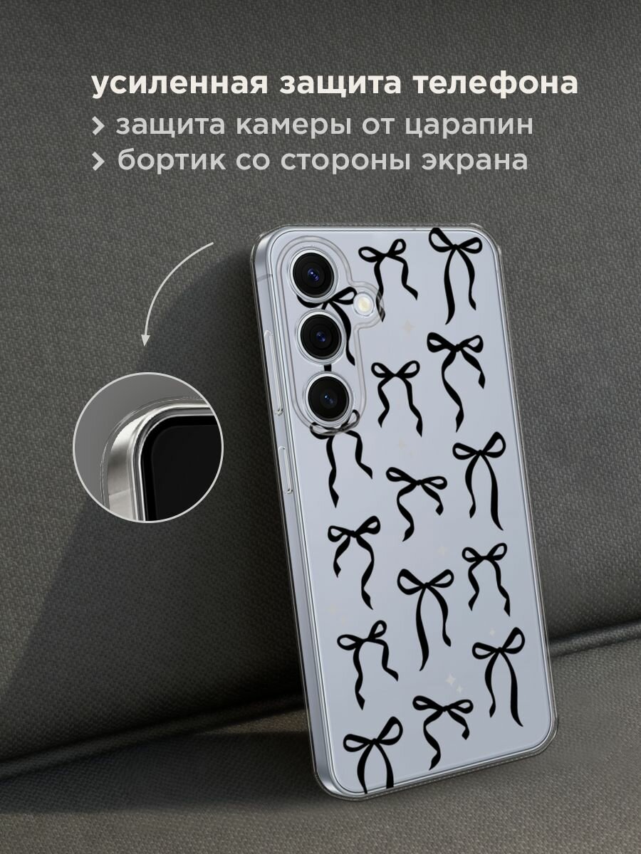 Чехол на Samsung Galaxy S24 FE 5G / Самсунг S24 FE с принтом "Black bows", прозрачный — фото 1