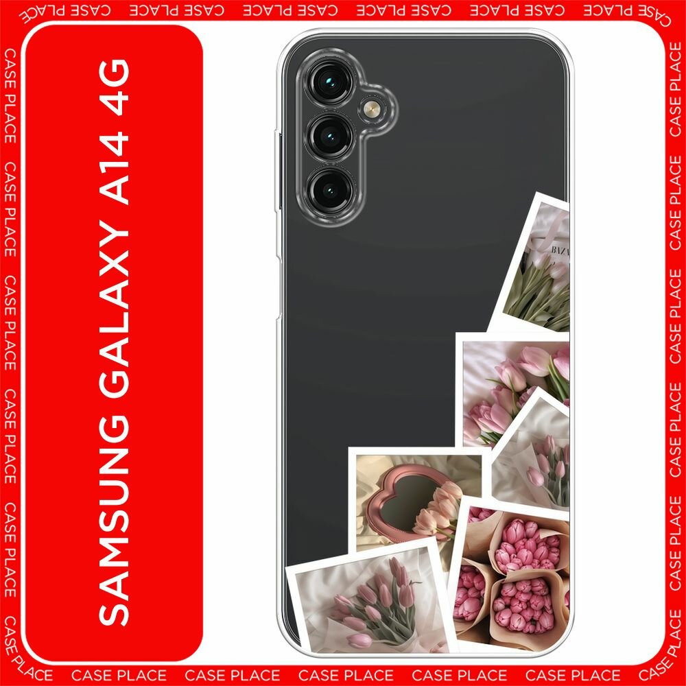 Чехол на Samsung Galaxy A14 4G / Галакси A14 4G с принтом "Весенние фото - 8 марта", прозрачный