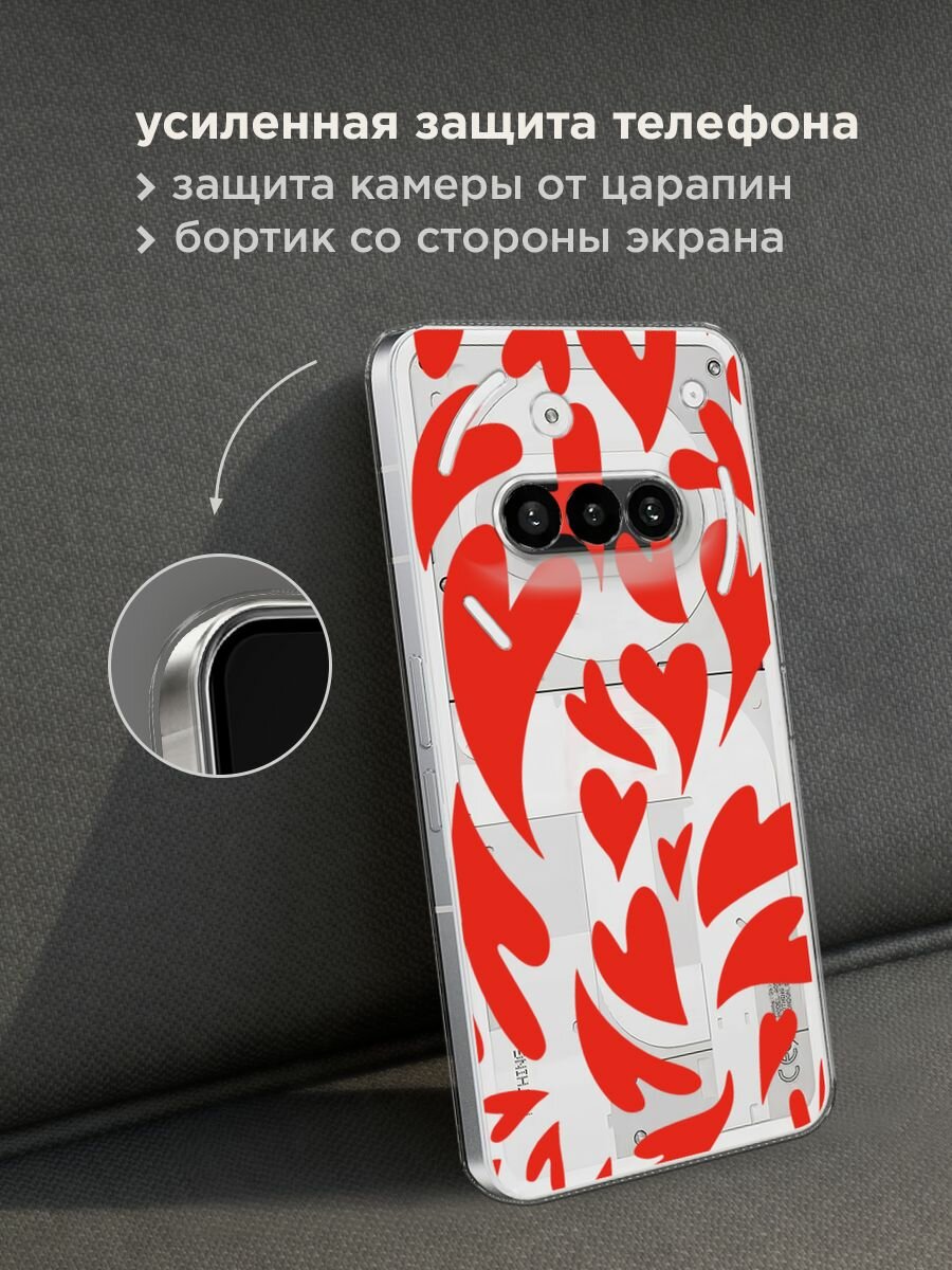 Чехол на Nothing Phone 3a / Нотинг Фон 3а с принтом "Crazy hearts 2 - 14 февраля", прозрачный — фото 1