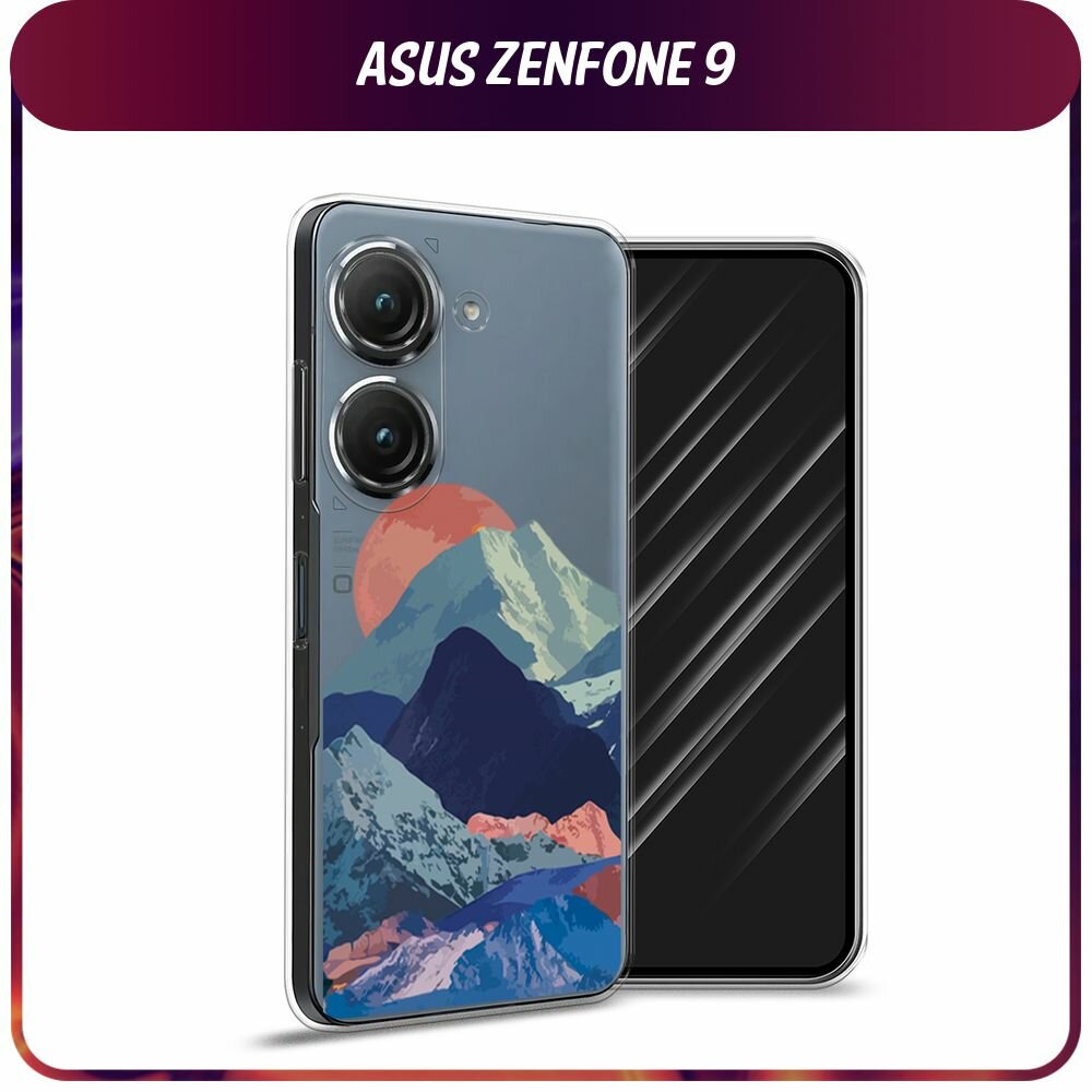 Чехол на Asus ZenFone 9/ZenFone 10 / Асус Зенфон 9/Зенфон 10 с принтом "Закат в снежных горах", прозрачный