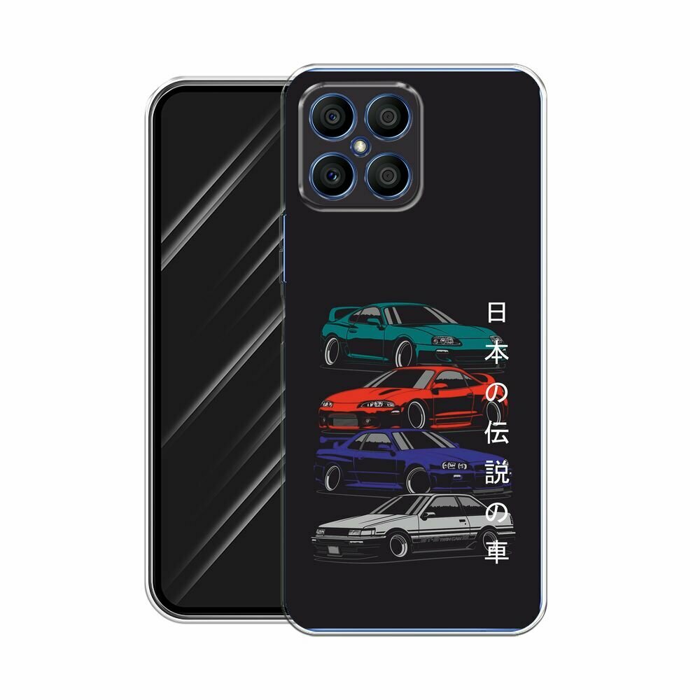 Силиконовый чехол на Honor X8 / Хуавей X8 с принтом "JDM Legend cars" — фото 1