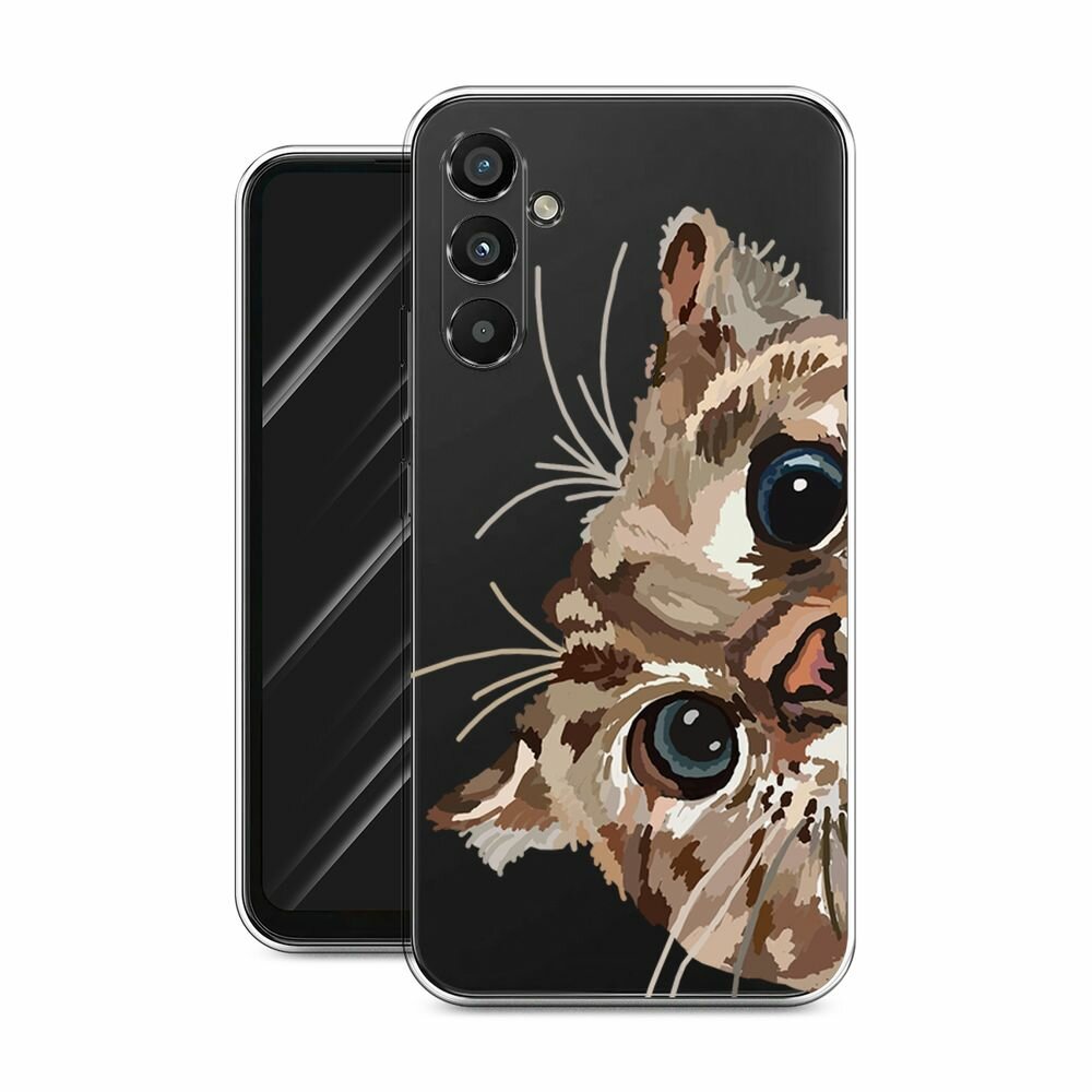 Чехол на Samsung Galaxy A34 / Самсунг A34 с принтом "Любопытный кот", прозрачный — фото 1