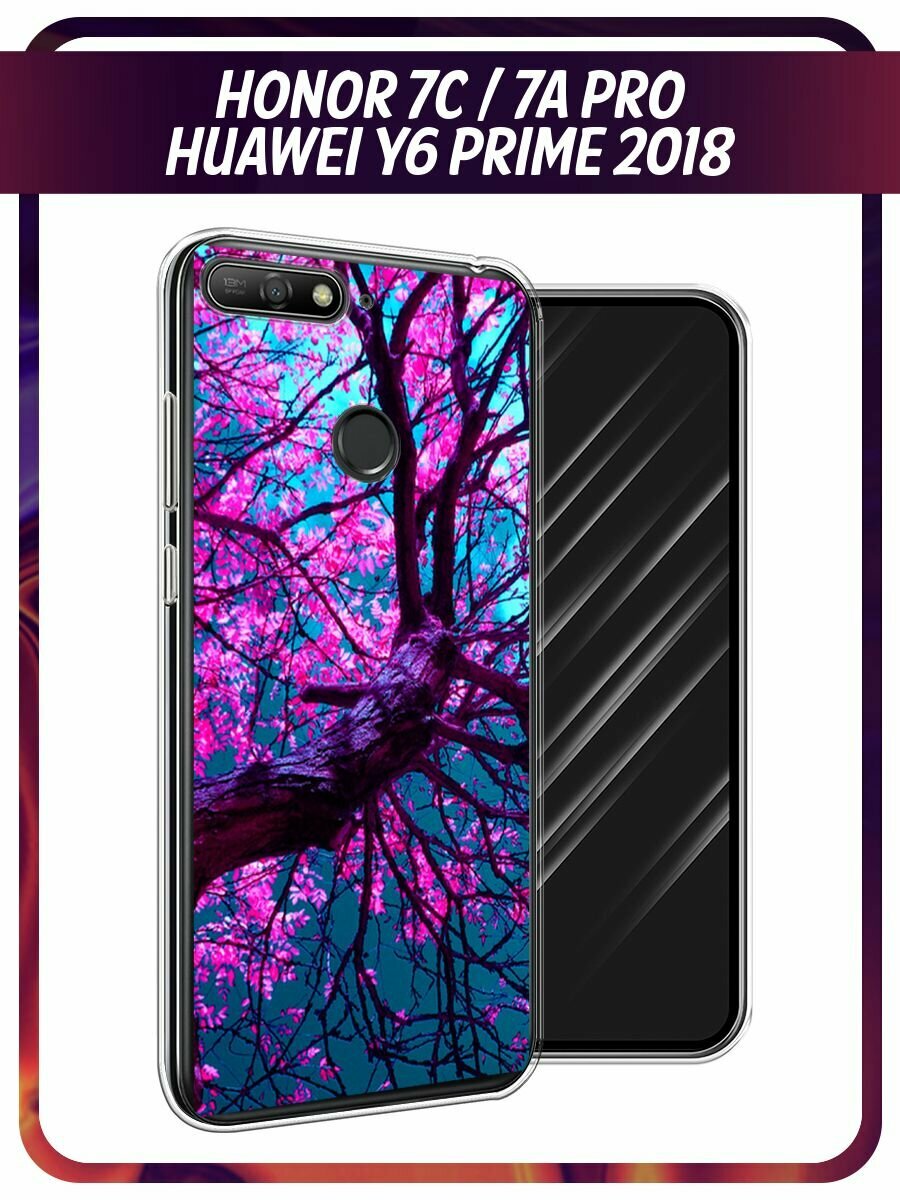 Чехол на Honor 7C/7A Pro/Huawei Y6 Prime 2018 / Хонор 7С/7А Про/Хуавей Y6 Prime 2018 с принтом Фиолетовое дерево