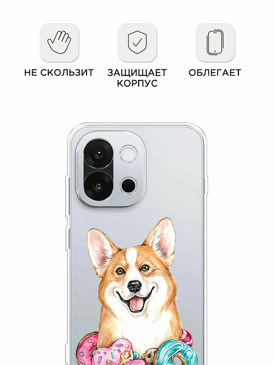 Чехол на OnePlus 13T / Ван Плас 13Т с принтом "Корги и сладости", прозрачный — фото 1