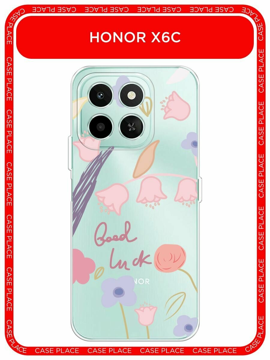 Чехол на Honor X6c / Хонор X6c с принтом "Lucky flowers", прозрачный