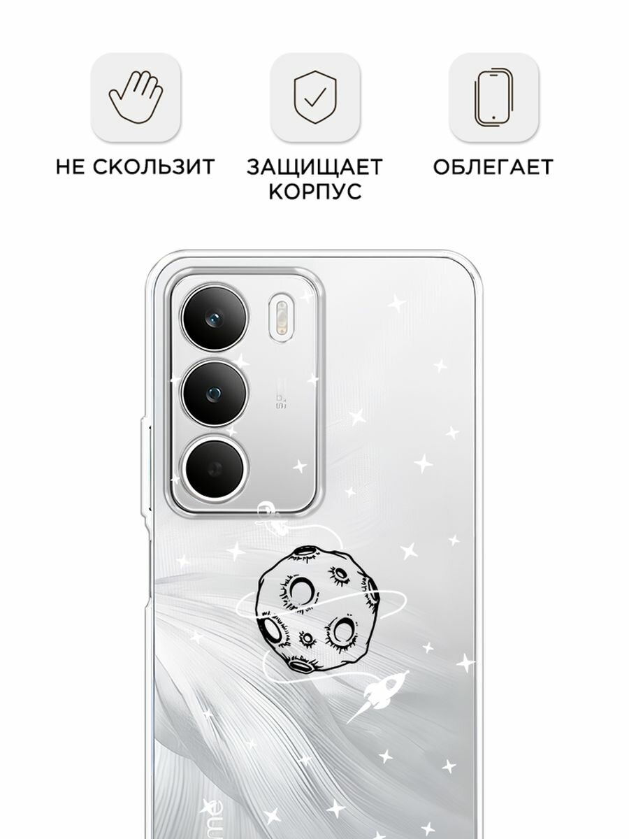 Чехол на Realme C71/P3 Lite 4G / Реалми С71/P3 Лайт 4G с принтом "Полет вокруг луны", прозрачный — фото 1