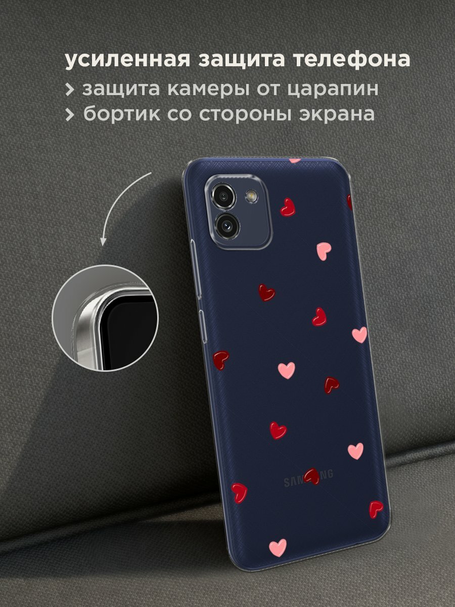 Чехол на Samsung Galaxy A03 / Самсунг Галакси А03 с принтом "Бордовые сердечки 2" — фото 1