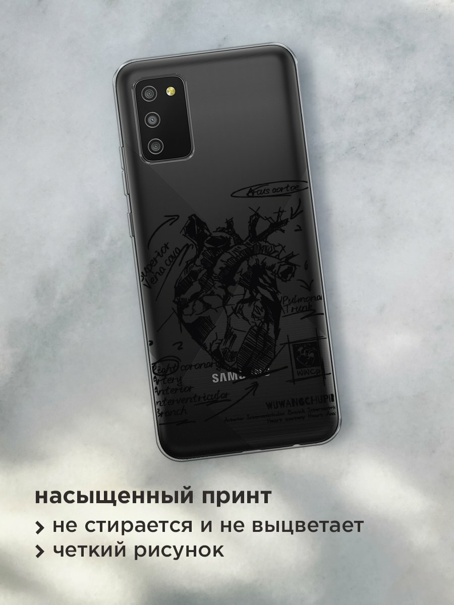 Чехол на Samsung Galaxy A02s / Самсунг Галакси A02s с принтом "Анатомическое сердце 2", прозрачный — фото 1