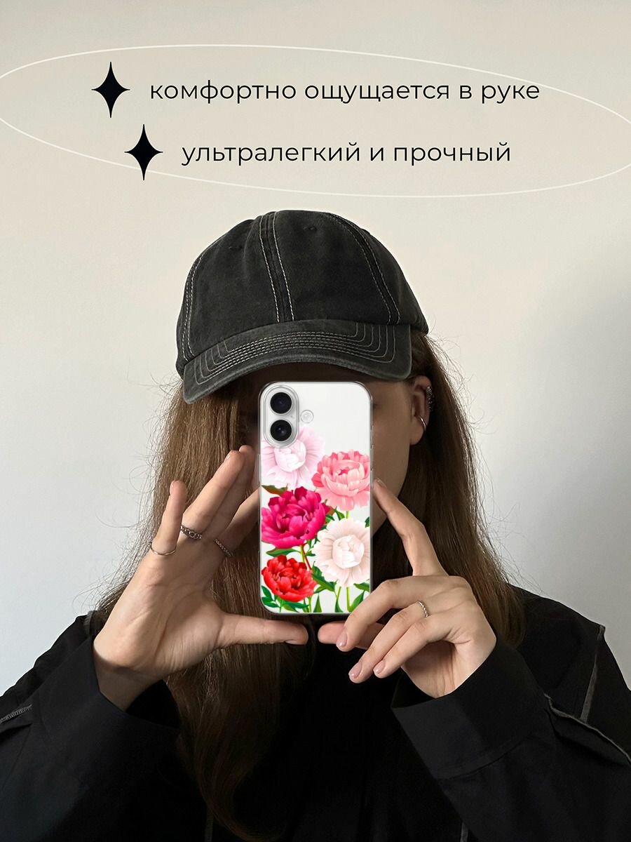 Чехол на Apple iPhone 17 / Айфон 17 с принтом "Большие пионы", прозрачный — фото 1