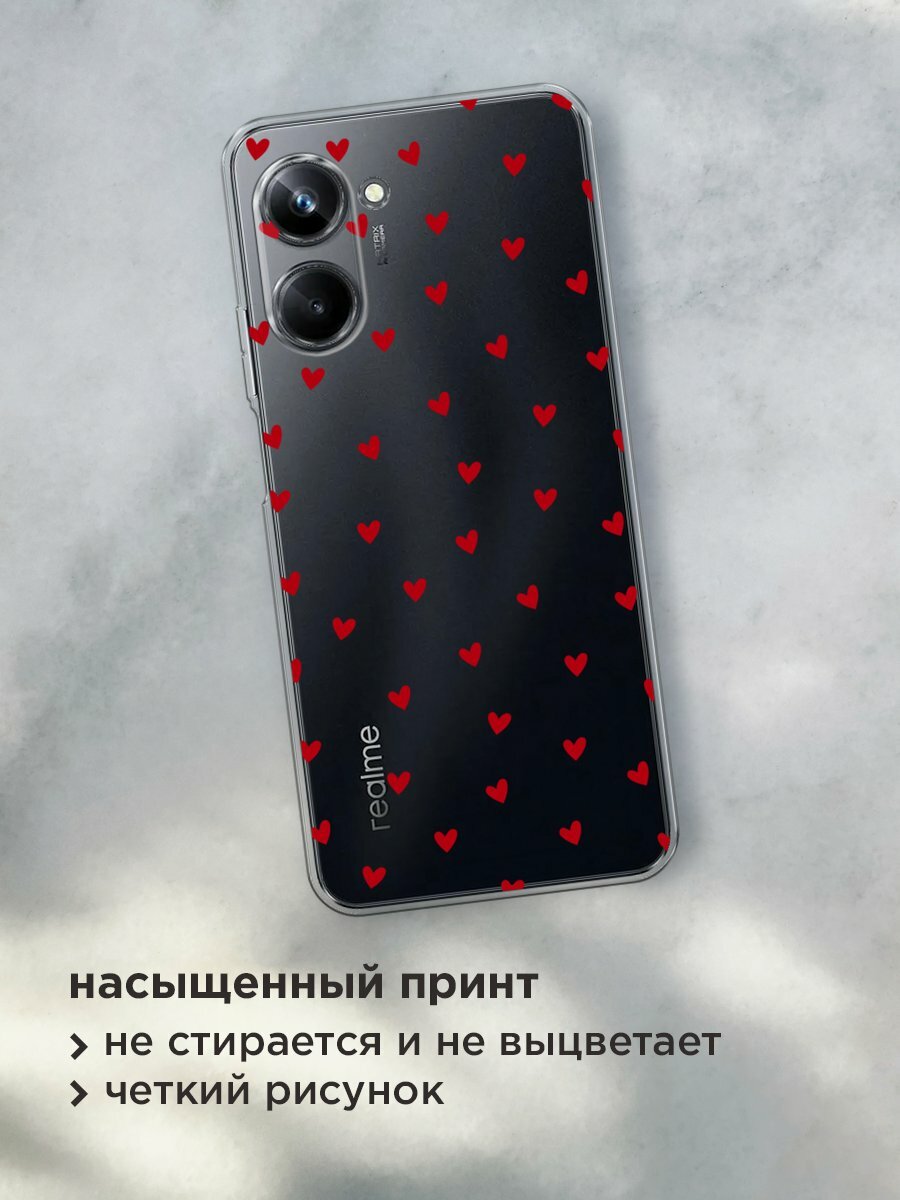 Чехол на Realme 10 Pro / Реалми 10 Про с принтом "Red hearts", прозрачный — фото 1