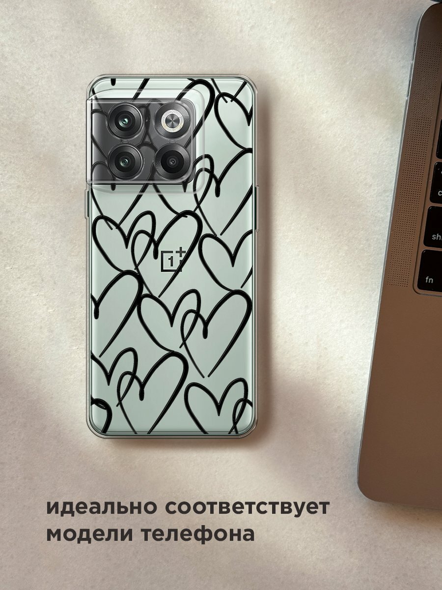 Чехол на OnePlus 10T / Ван плюс 10T с принтом "Hearts doodle black 1" — фото 1