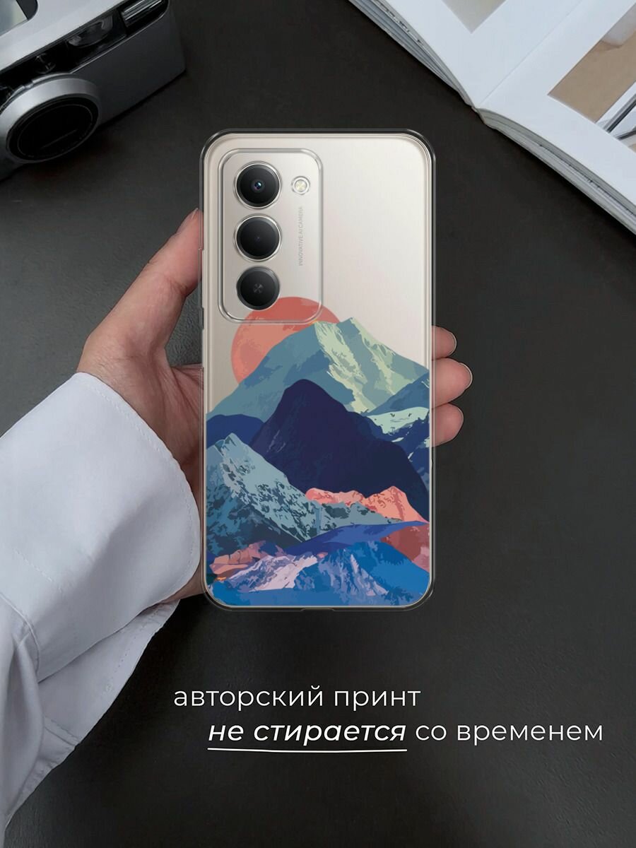Чехол на Xiaomi Redmi 15 / Сяоми Редми 15 с принтом "Закат в снежных горах", прозрачный — фото 1