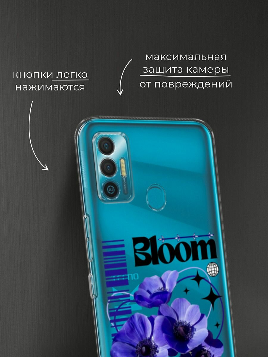 Чехол на Tecno Spark 7 / Техно Спарк 7 с принтом "Завораживающие анемоны", прозрачный — фото 1
