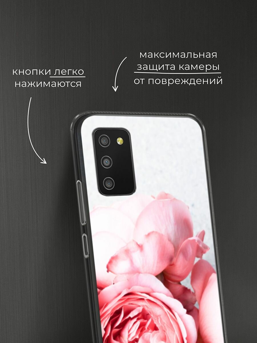 Чехол на Samsung Galaxy A02s / Самсунг Галакси A02s с принтом "Пионы на белом" — фото 1