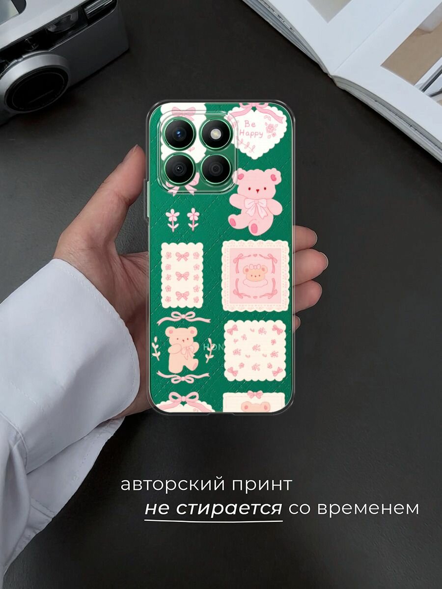Чехол на Honor X8B / Хонор X8B с принтом "Розовые марки", прозрачный — фото 1