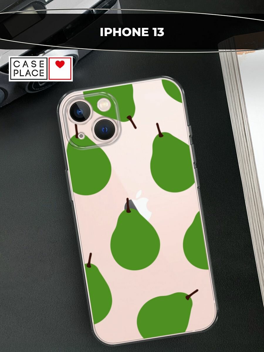 Чехол на Apple iPhone 13 / Айфон 13 с принтом "Зеленая груша паттерн", прозрачный