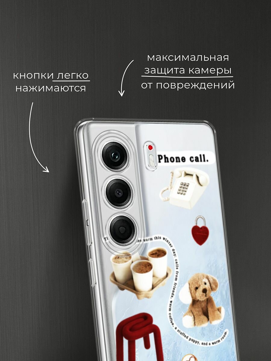 Чехол на Tecno Camon 40 Pro / Текно Камон 40 Про с принтом "Phone call", прозрачный — фото 1