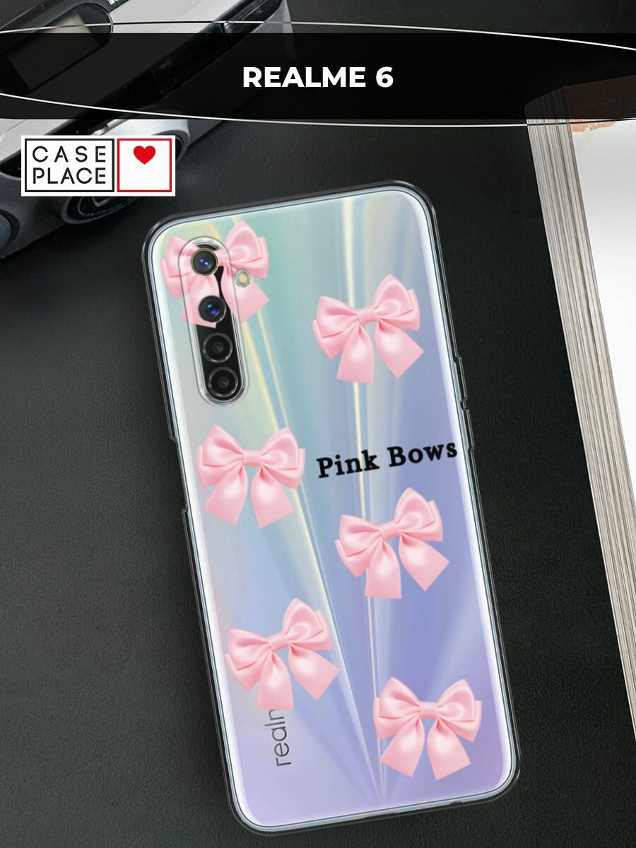 Чехол на Realme 6 / Реалми 6 с принтом "Pink Bows", прозрачный