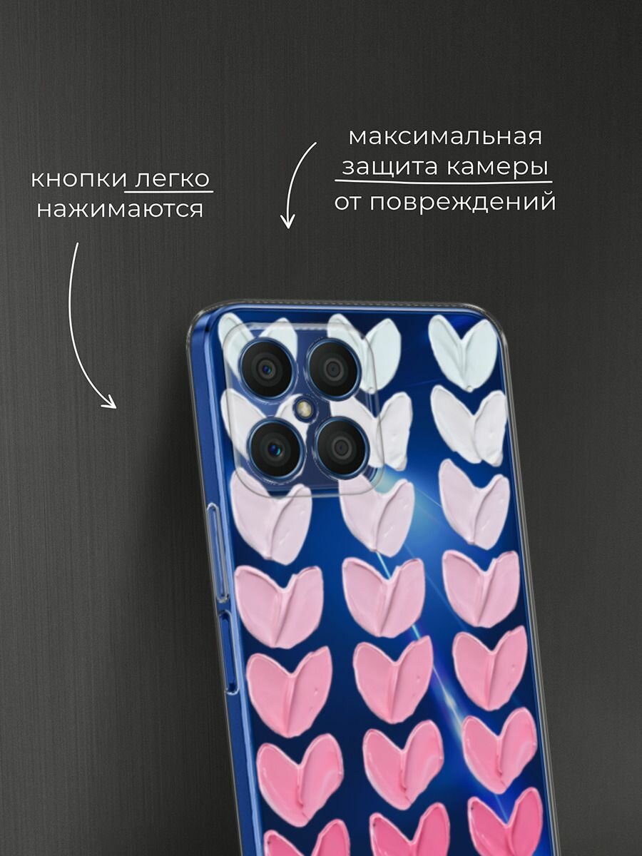 Чехол на Honor X8 / Хуавей X8 с принтом "Градиент из сердечек" — фото 1
