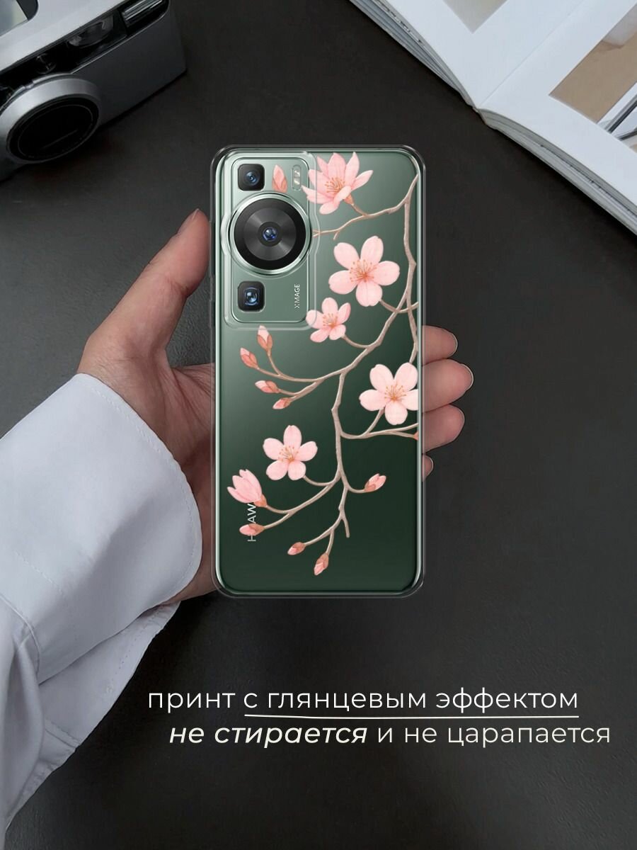 Чехол на Huawei P60/P60 Pro / Хуавей P60/P60 Про с принтом "Веточка распускающейся сакуры 2" — фото 1