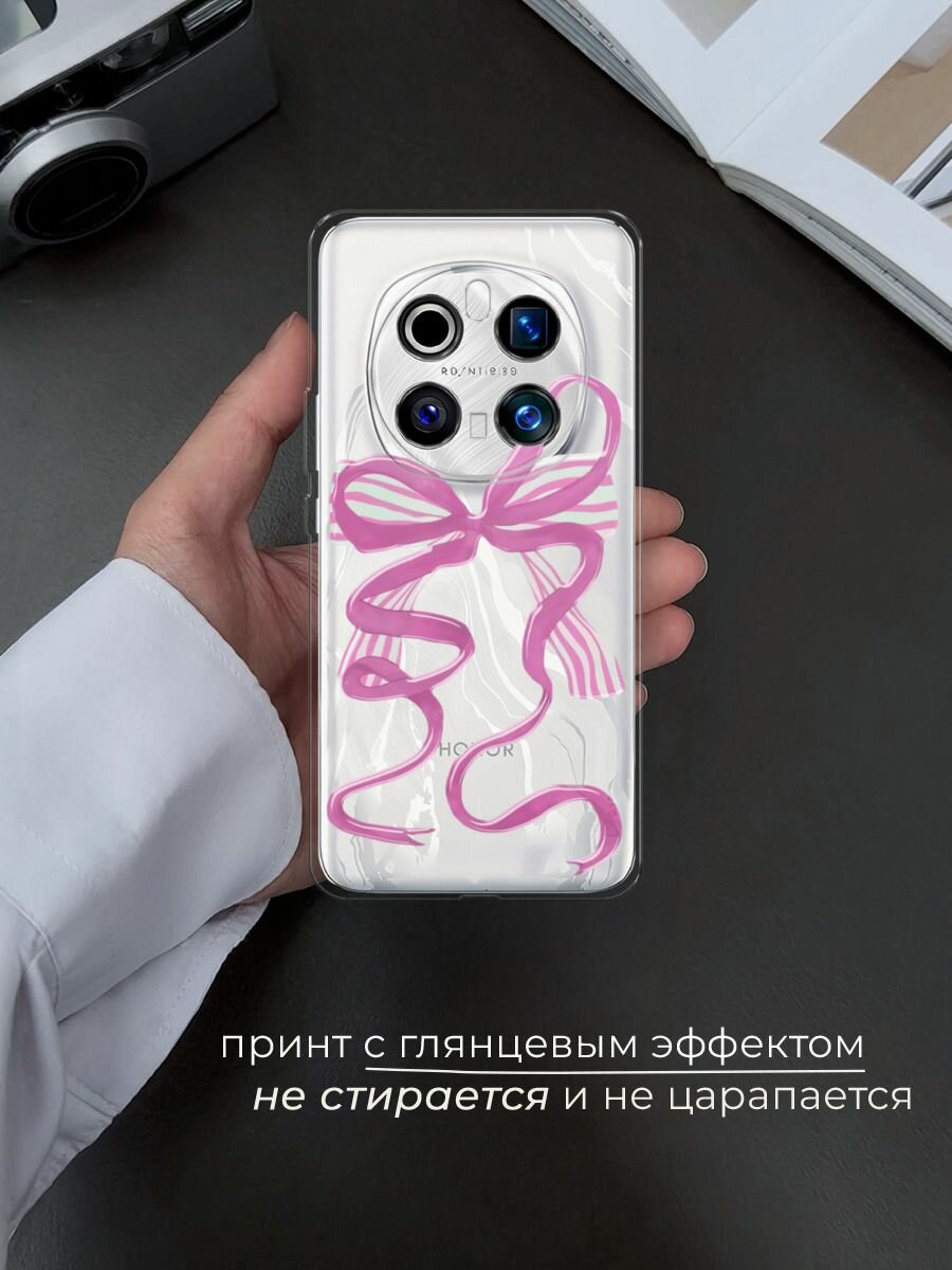 Чехол на Honor Magic 7 Pro / Хонор Мэджик 7 Про с принтом "Полосатый розовый бант 2" — фото 1