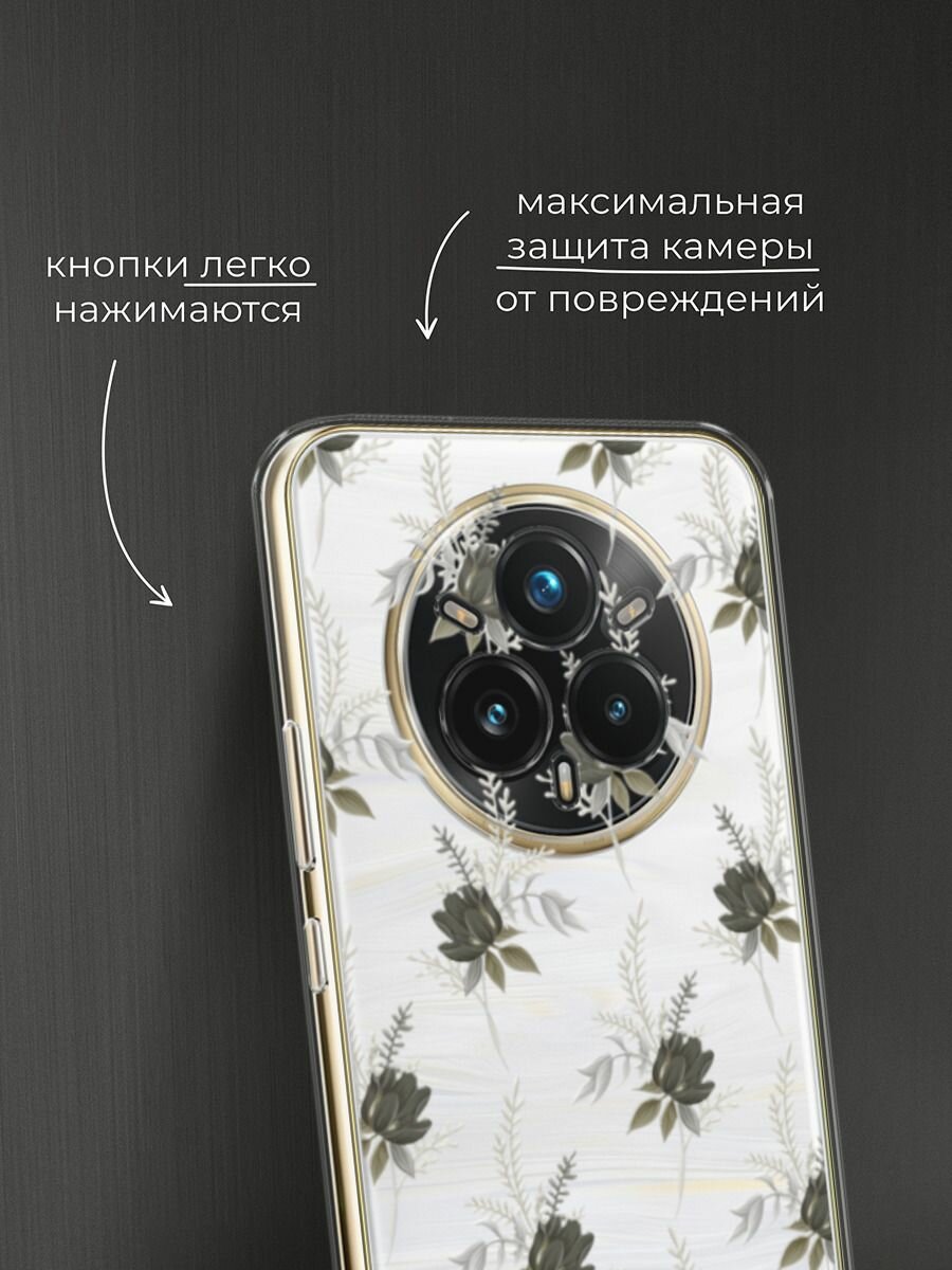 Чехол на Realme 14 Pro+ / Реалми 14 Про+ с принтом "Паттерн цветы сепия" — фото 1