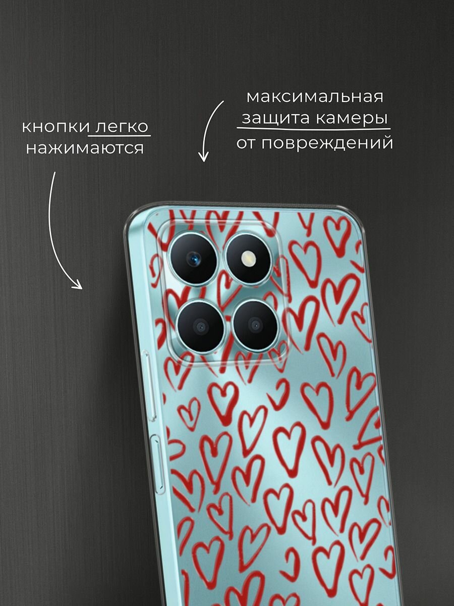 Чехол на Honor X6A / Хонор X6A с принтом "Легкие бордовые сердечки" — фото 1